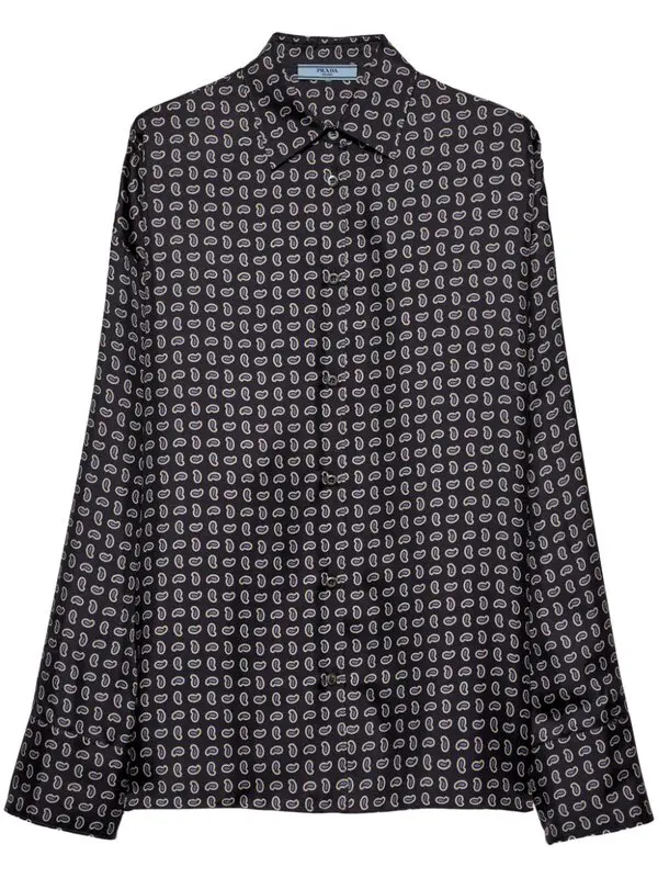 Prada Printed Twill Silk Shirt - Blue