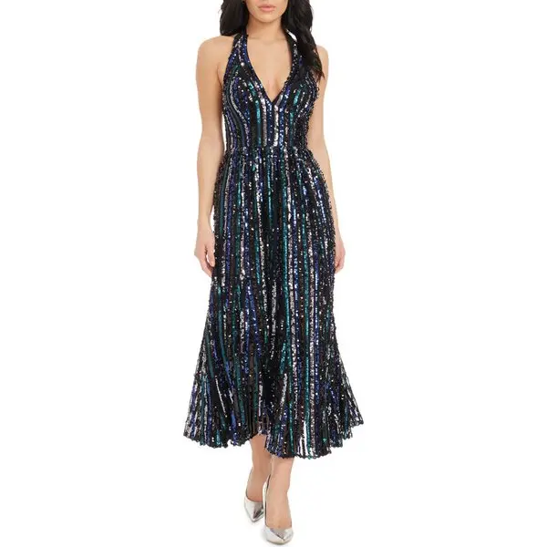 Dress The Population Sarai Sequin Halter Midi Dress