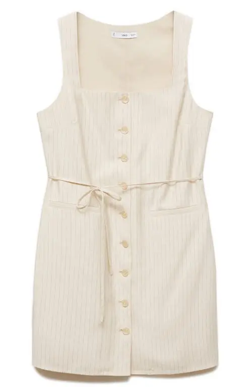 Mango Stripe Button-front Dress With Tie Back
