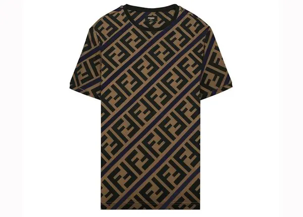 Fendi Ff Monogram Printed T-shirt - Brown/navy Blue
