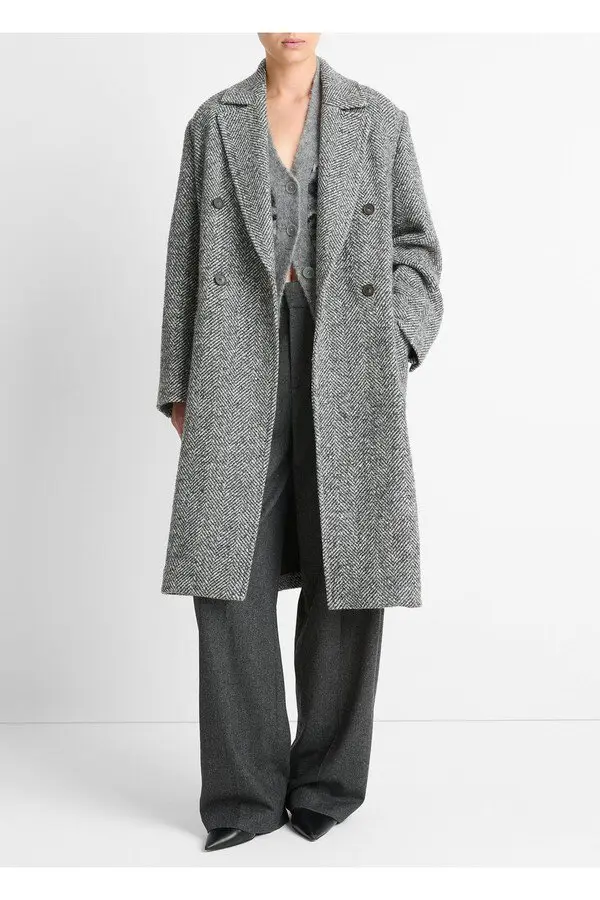 Vince Italian Herringbone Wool-blend Double-breasted Coat