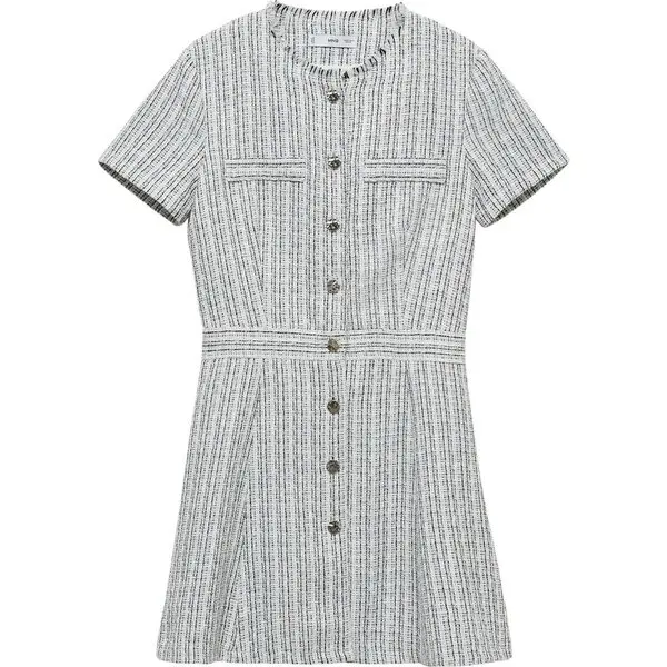 Mango Button Tweed Mini Dress