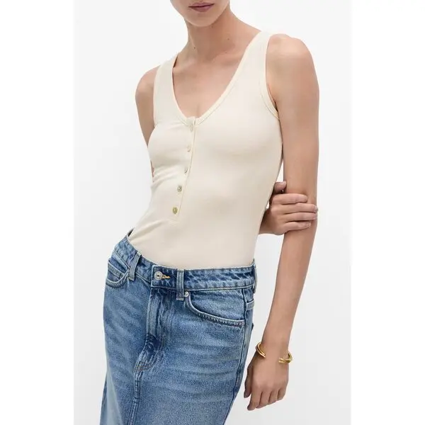 Mango Button Front Tank Bodysuit - Ecru