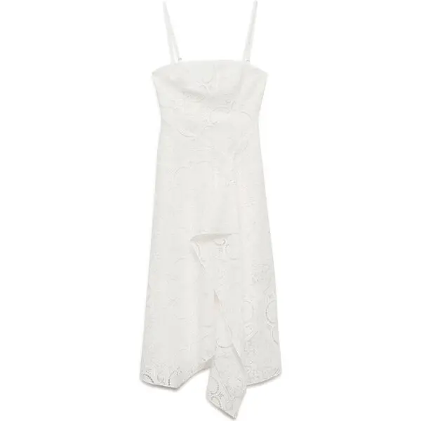 Mango Embroidered Asymmetric Midi Dress