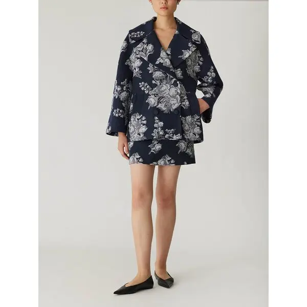 Rebecca Taylor Venice Toile Jacquard Oversized Pea Coat