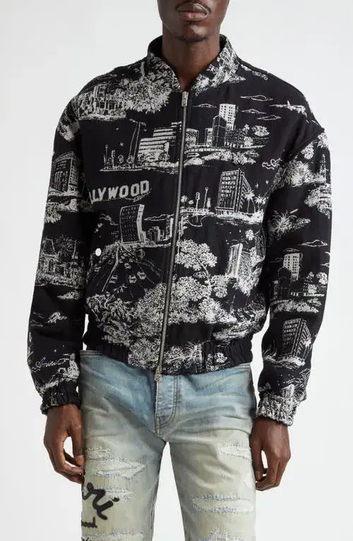 Amiri La Landmark Tapestry Bomber Jacket In Black - 70% Off