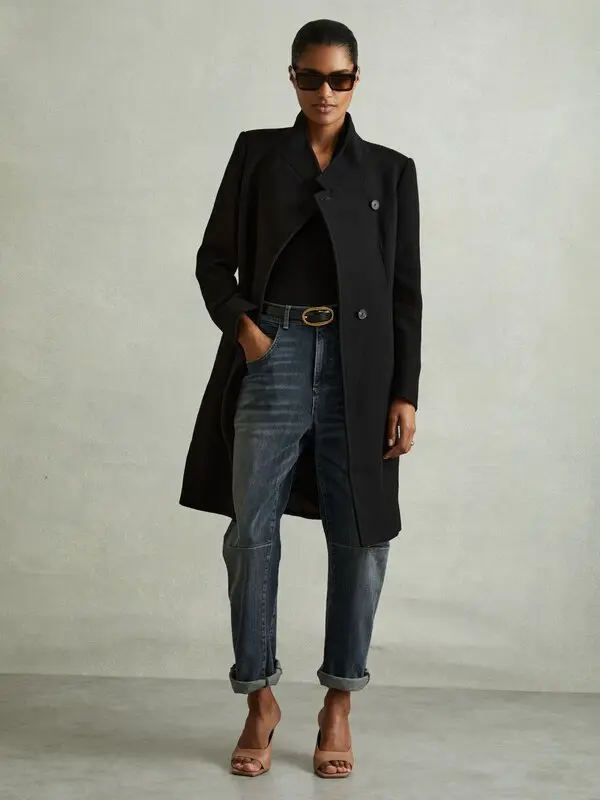 REISS Maude Wool-blend Longline Coat - Black