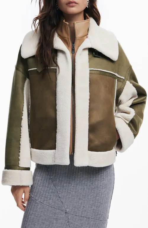 Desigual Edimurgo Faux Shearling Jacket With Faux Leather Bib