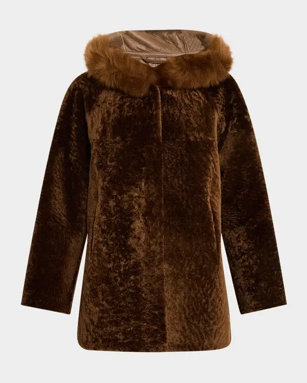 Gorski Reversible Textured Lamb Shearling Parka With Merinillo Lamb Shearling Trim - Camel