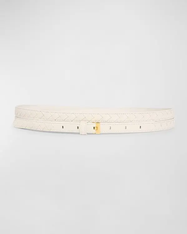 Bottega Veneta Double-layered Leather Thin Belt - Chalk M Brass