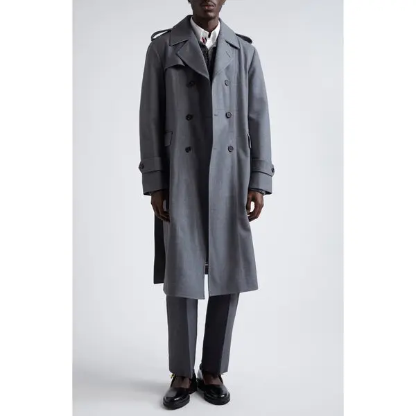 Thom Browne Unstructured Wool Blend Twill Trench Coat - Medium Grey