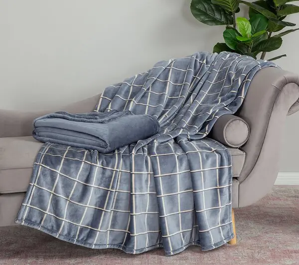 BERKSHIRE BLANKET Berkshire 2pk Shiny Velvetsoft Windowpane Plaid 60x70 Throws