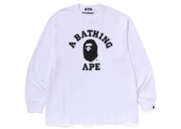 BAPE College Relaxed Fit Long Sleeve Tee Shirt - White