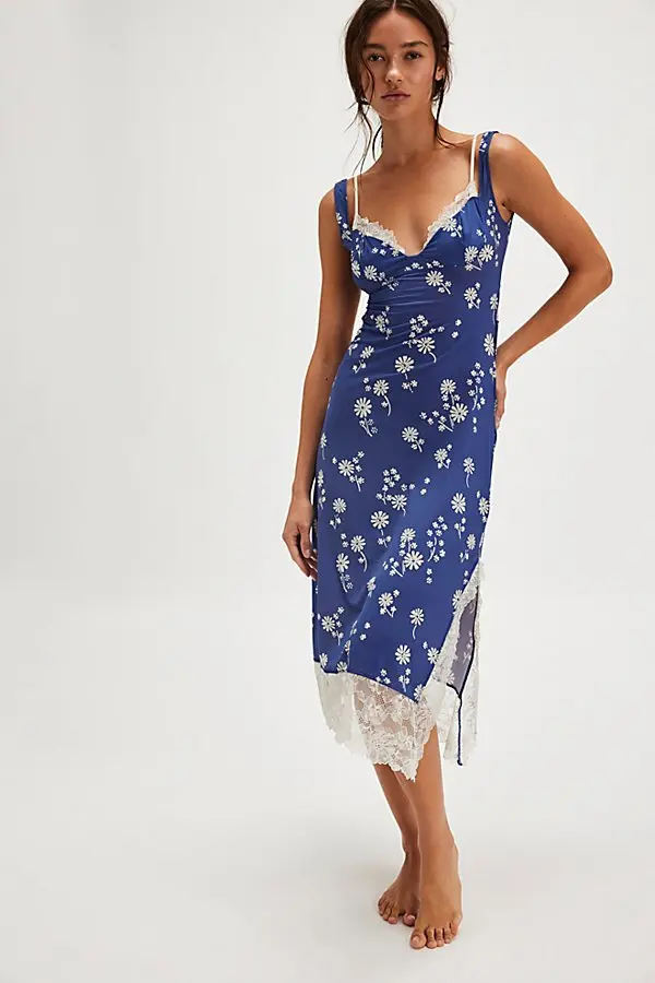 Free People Party Crasher Midi Slip - Navy Combo