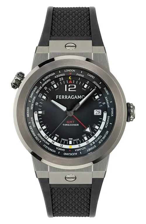 FERRAGAMO F-80 Gmt Worldtime Strap Watch - Ip Gunmetal