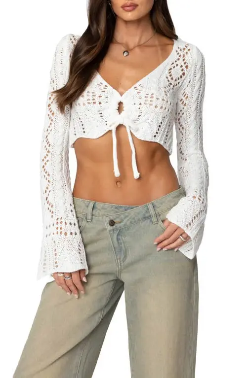 EDIKTED Tie-front Crochet Crop Top