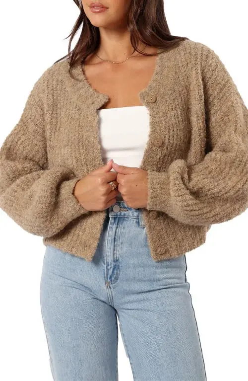 PETAL & PUP Albertine Bouclé Crop Cardigan - Latte
