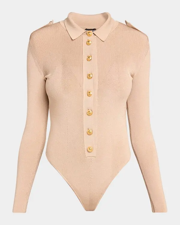 TOM FORD Button-front Polo Bodysuit - Soft Beige