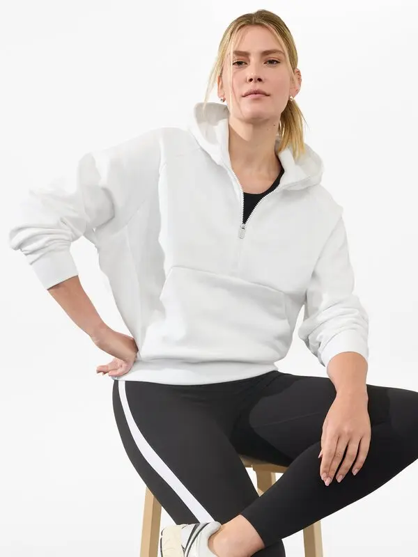 Athleta Forever Fleece 1/2 Zip Hoodie - Bright White