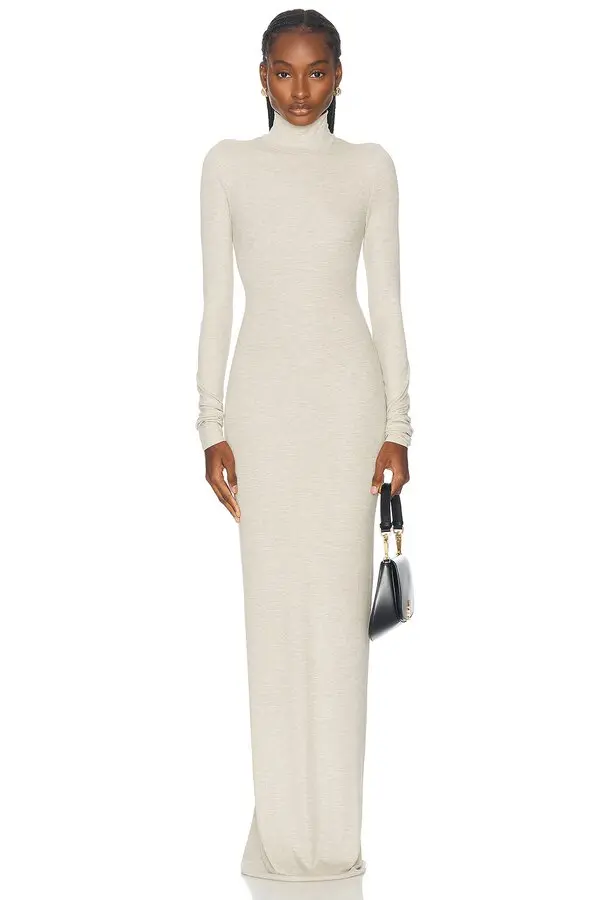 Eterne Long Sleeve Turtleneck Maxi Dress - Heather Oatmeal