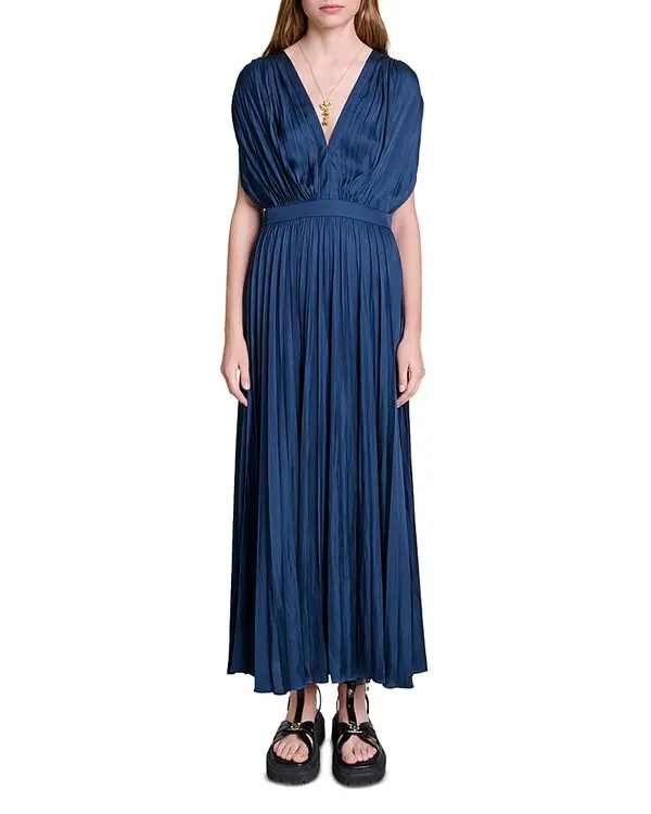 Maje Revillou Pleated Dress - Navy
