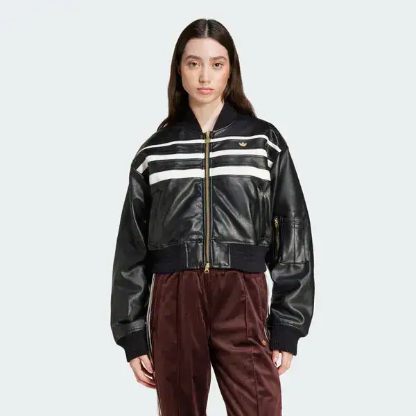 Adidas Premium Pleather Bomber Jacket In Black - 20% Off | Editorialist
