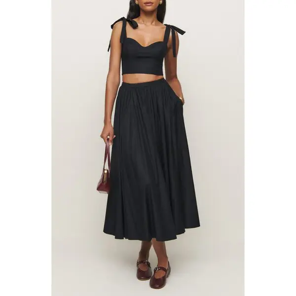 REFORMATION X Kacey Musgraves Magnolia Tank & Midi Skirt Set - Black