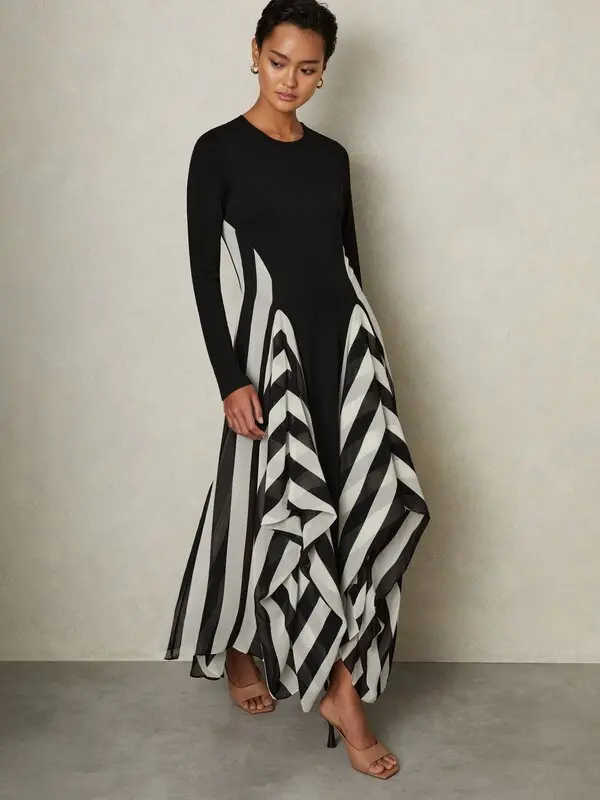 REISS Dita Jersey Flared Hem Midi Dress