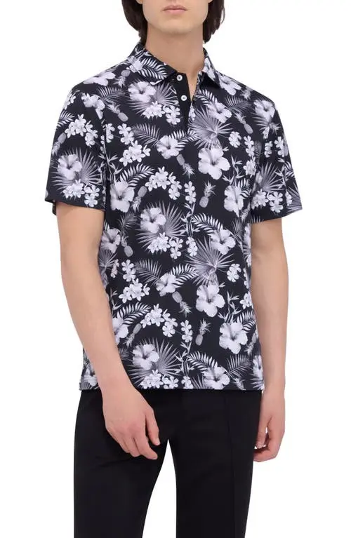 Bugatchi Hendrix Digital Floral Print Pima Cotton Polo - Black