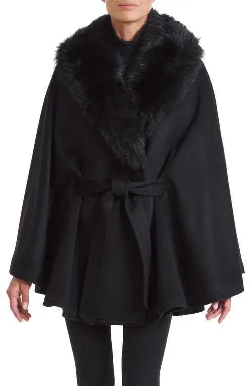 Sofia Cashmere Toscana Belted Wool & Cashmere Coat With Genuine Shearling Collar - 001blk