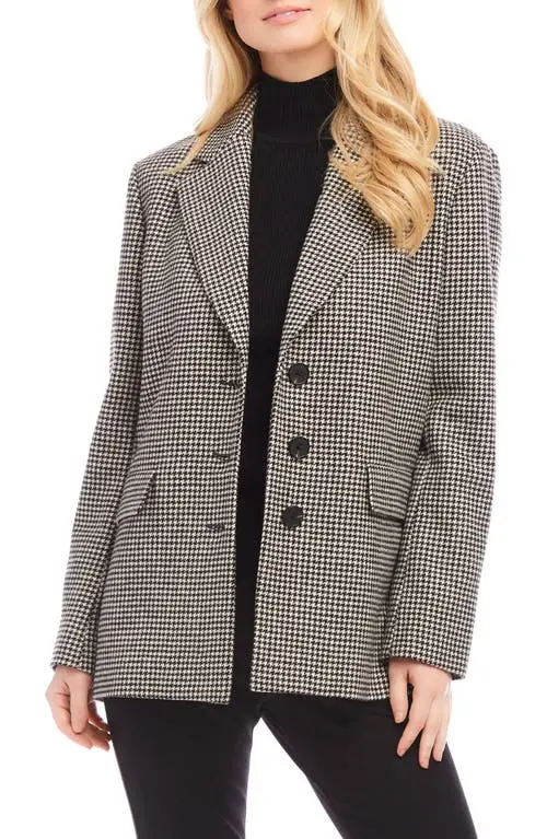 Karen Kane Houndstooth Notched-lapel Blazer - Black With Cream