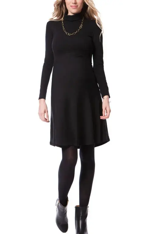 Seraphine Turtleneck A-Line Maternity Dress - Black | Editorialist