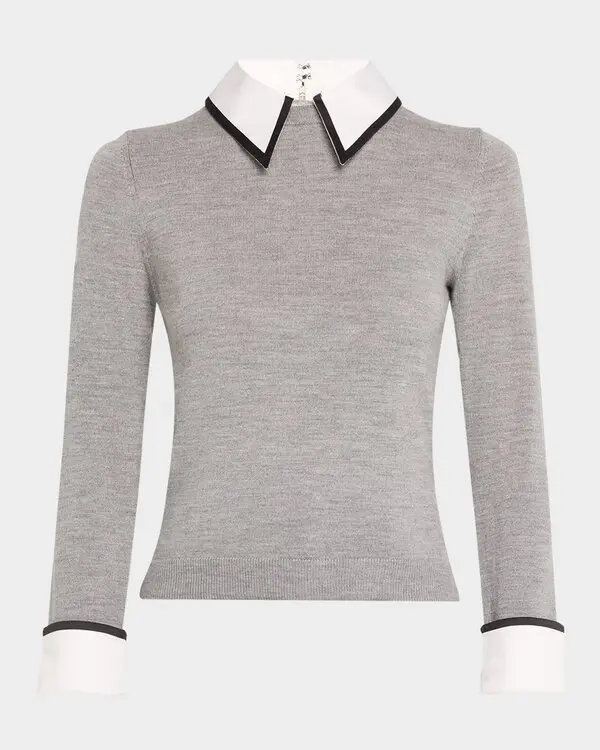 Alice + Olivia Porla Collared Sweater - Medium Heather Grey