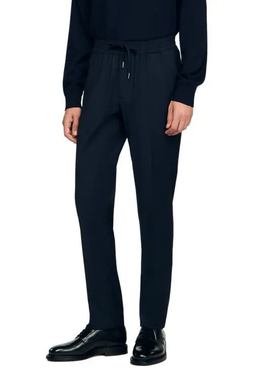 Sandro Elasticated Straight-leg Trousers - Navy Blue