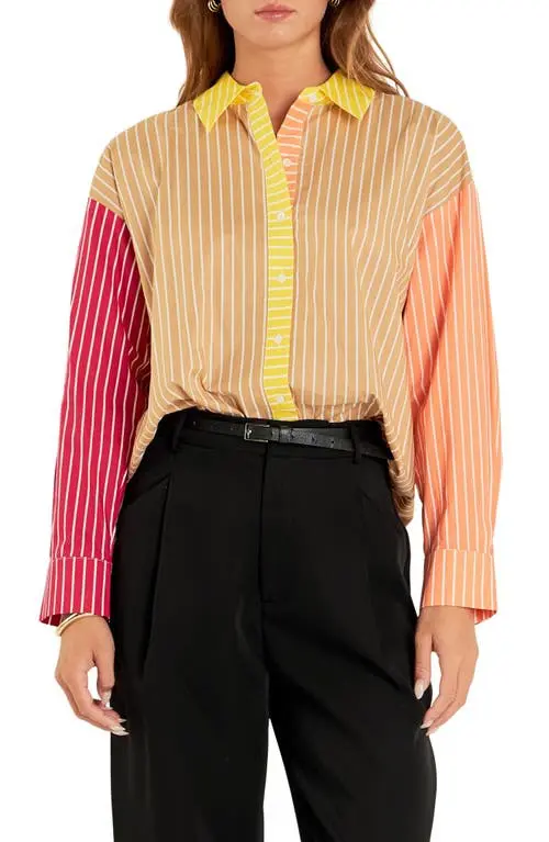 English Factory Colorblocked Striped Shirt - Yellow Multi