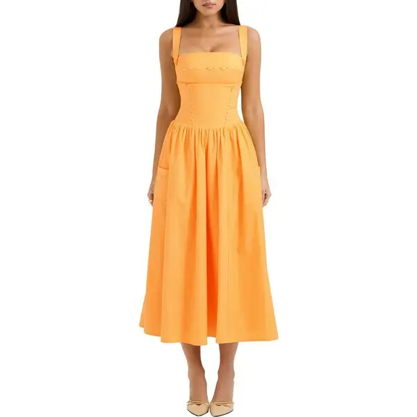 House Of Cb Vivien Midi Sundress - Flax