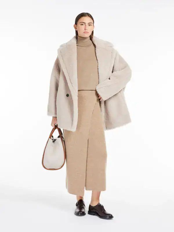 Max Mara Short Teddy Bear Icon Coat In Alpaca And Wool Sand