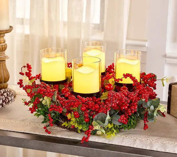 VALERIE PARR HILL As Is Illuminated Berry And Eucalyptus Centerpiece Valerie