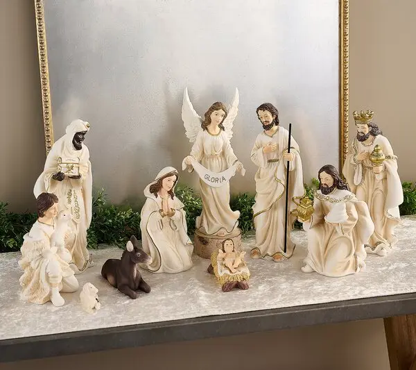 VALERIE PARR HILL As Is 10-piece Tabletop Nativity Set Valerie