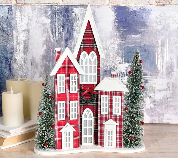 VALERIE PARR HILL As Is Illuminated Slim Profile Village With Trees-valerie