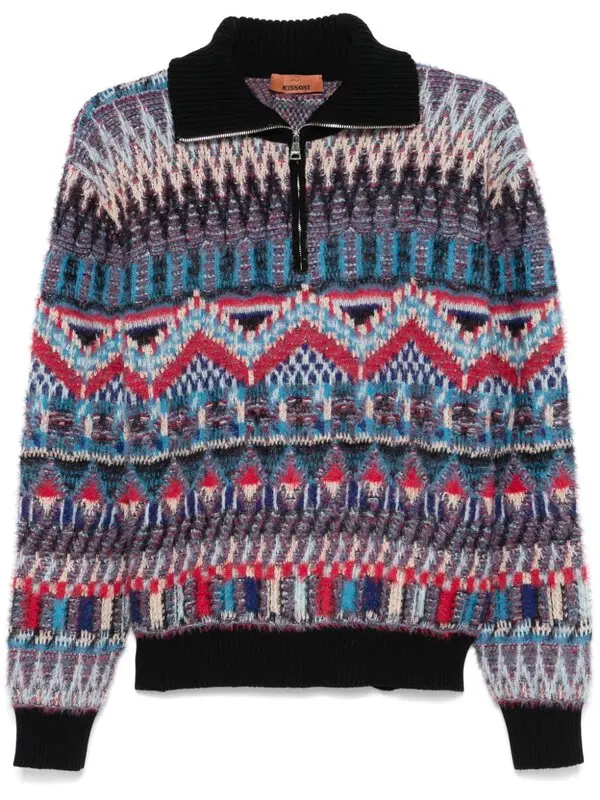 Missoni Patterned Zip Sweater In Black - 69% Off | Editorialist