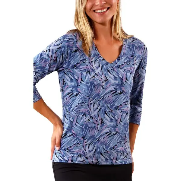 UV SKINZ 3/4 Sleeve V-neck Tee - Brushstrokes