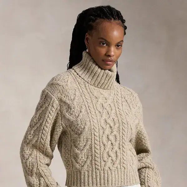 Ralph Lauren Aran-Knit Merino Wool Turtleneck In Cream Donegal - Main Image