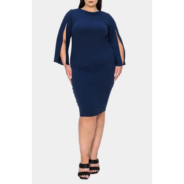 L I V D Clementine Split Sleeve Jersey Sheath Dress - Navy