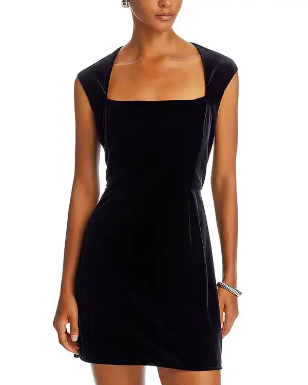 French Connection Velvet Mini Dress In Black - 80% Off