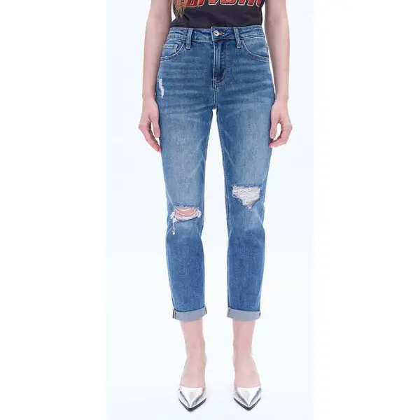 BAYEAS High-rise Boyfriend Jeans - Medium Blue