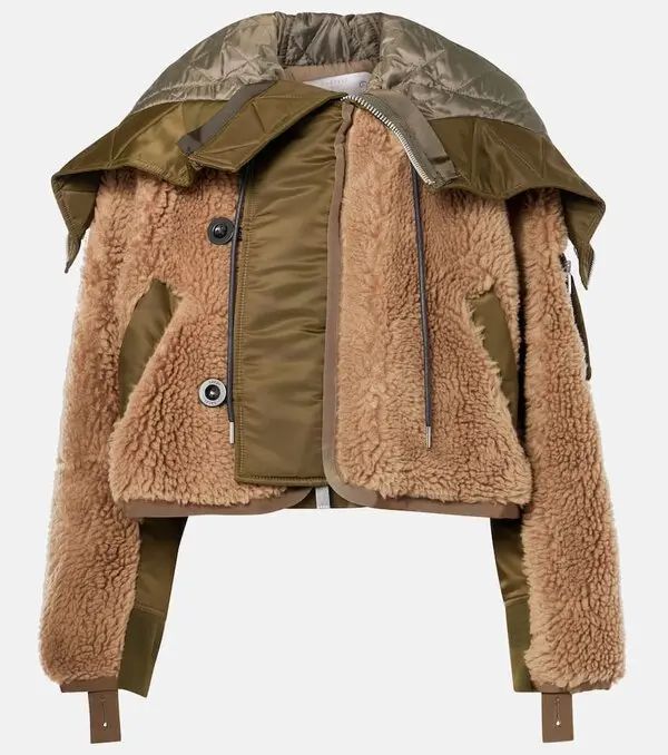 Sacai Twill-trimmed Faux Fur Jacket - Beige