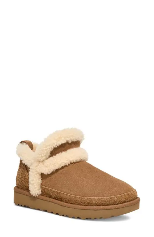 UGG Classic Ultra Mini Spillseam Genuine Shearling Bootie - Chestnut