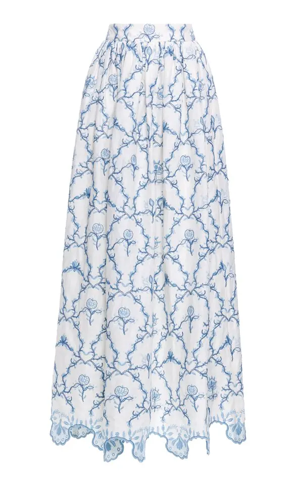 Agua Bendita Tangelo Embroidered Linen Maxi Skirt - Multi