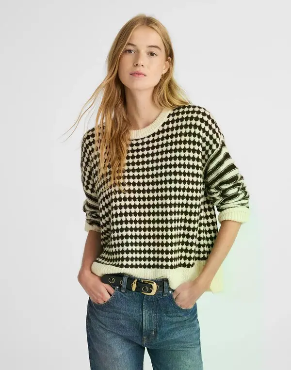 Madewell Mixed Stripe Pullover Sweater - Ivory And Brown Stripe
